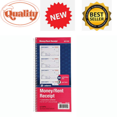 Adams Money and Rent Receipt Book Spiral Bound 200 Sets Per Book 5-1/4 ...