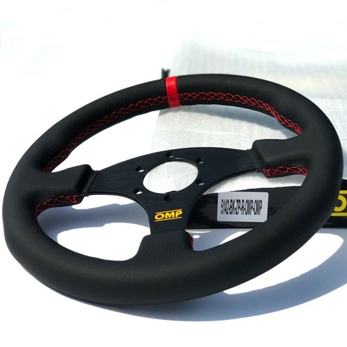350mm Leather Flat Racing Steering Wheel Red Stitch Fit for Omp hub ...