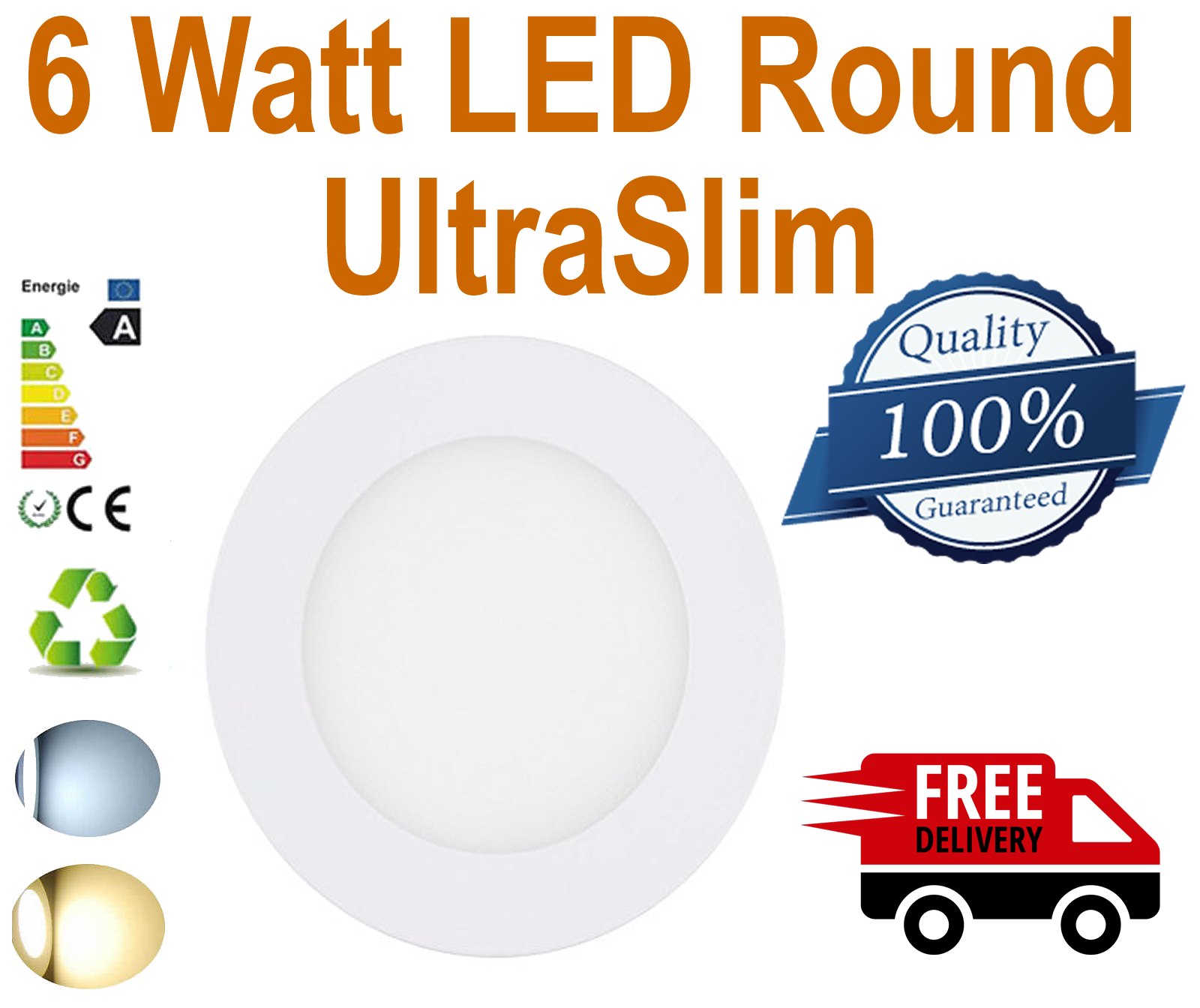 6 Watt LED Round UltraSlim Ceiling Panel 10mm Recessed Panel Light ...