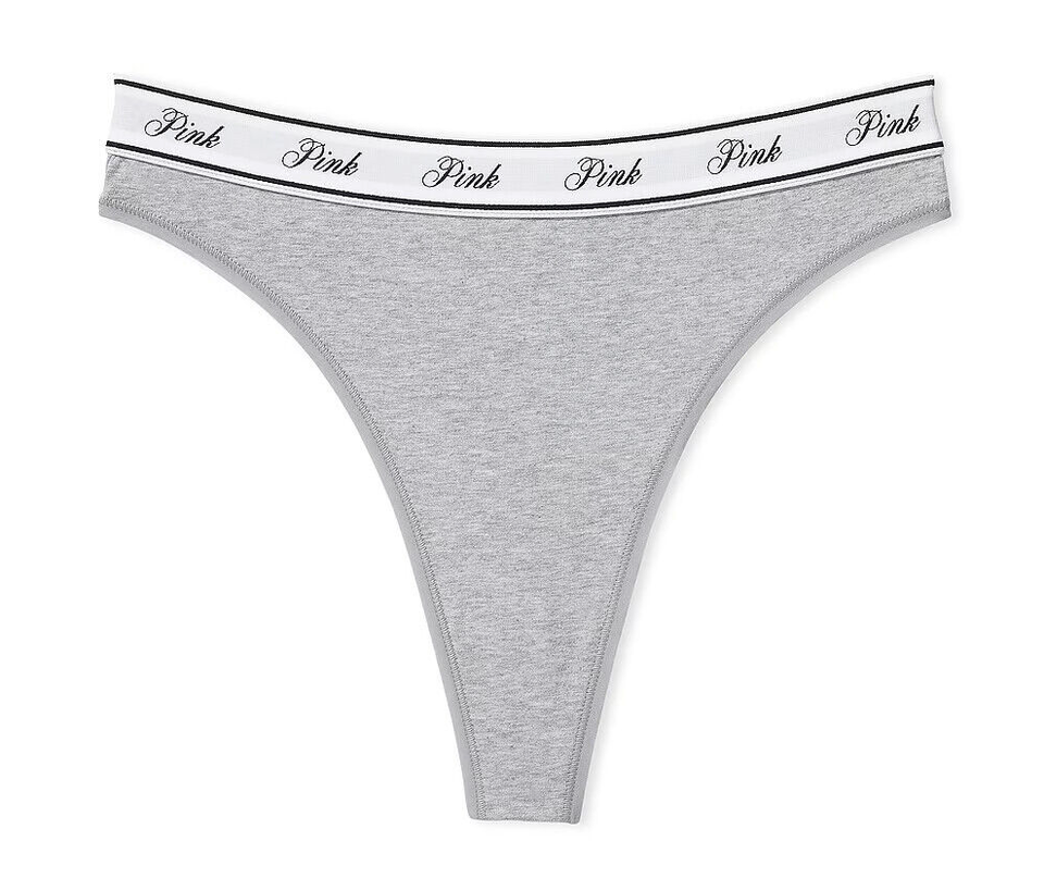 Victoria's Secret PINK Sexy Thong String Script LOGO Gray High Waist M ...