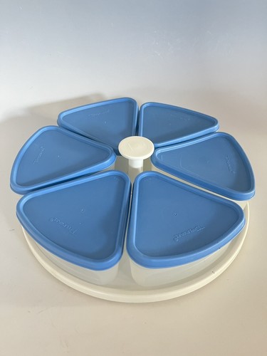Vintage Blue Lids Tupperware Lazy Susan Revolving 6 Pie Wedge Shaped ...