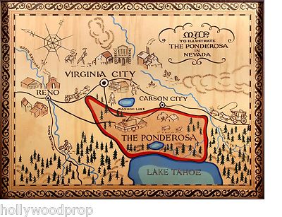 BONANZA THE PONDEROSA RANCH MAP POSTER CARTWRIGHTS WESTERN LAKE TAHOE ...