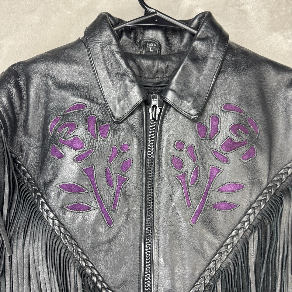 UNIK Black Purple Flowers Leather Motorcycle Jacket Women's LARGE ...