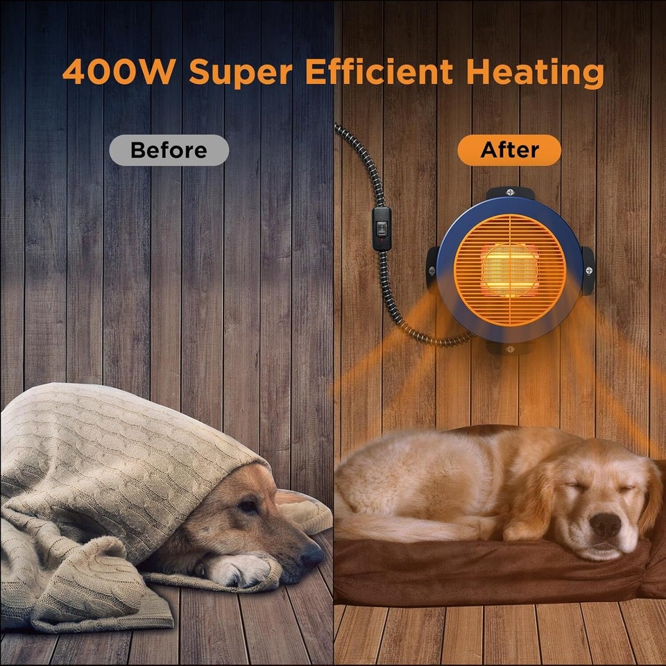 (Open Box) TURBRO Dog House Heater 400W, Wall Mount, 10ft Anti Bite ...