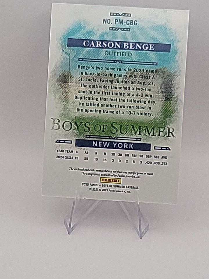 2025 Boys Of Summer Carson Benge Prospect Materials Signatures /49 | eBay