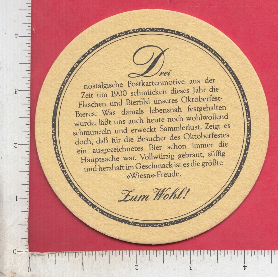 A990 Oktoberfest Bier bar coaster 1975 Paulaner Munchen beer Lum Wohl ...