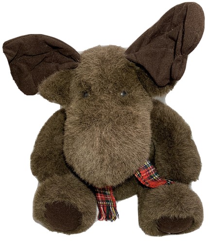 RUSS Plus Plush Moose Stuffed Animal 12" sitting with plaid ribbon ...