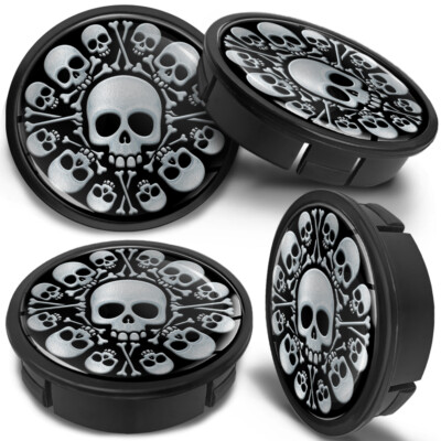 4x 60mm - 56mm Universal Black Skull Car Rims Alloy Wheel Center Hub ...