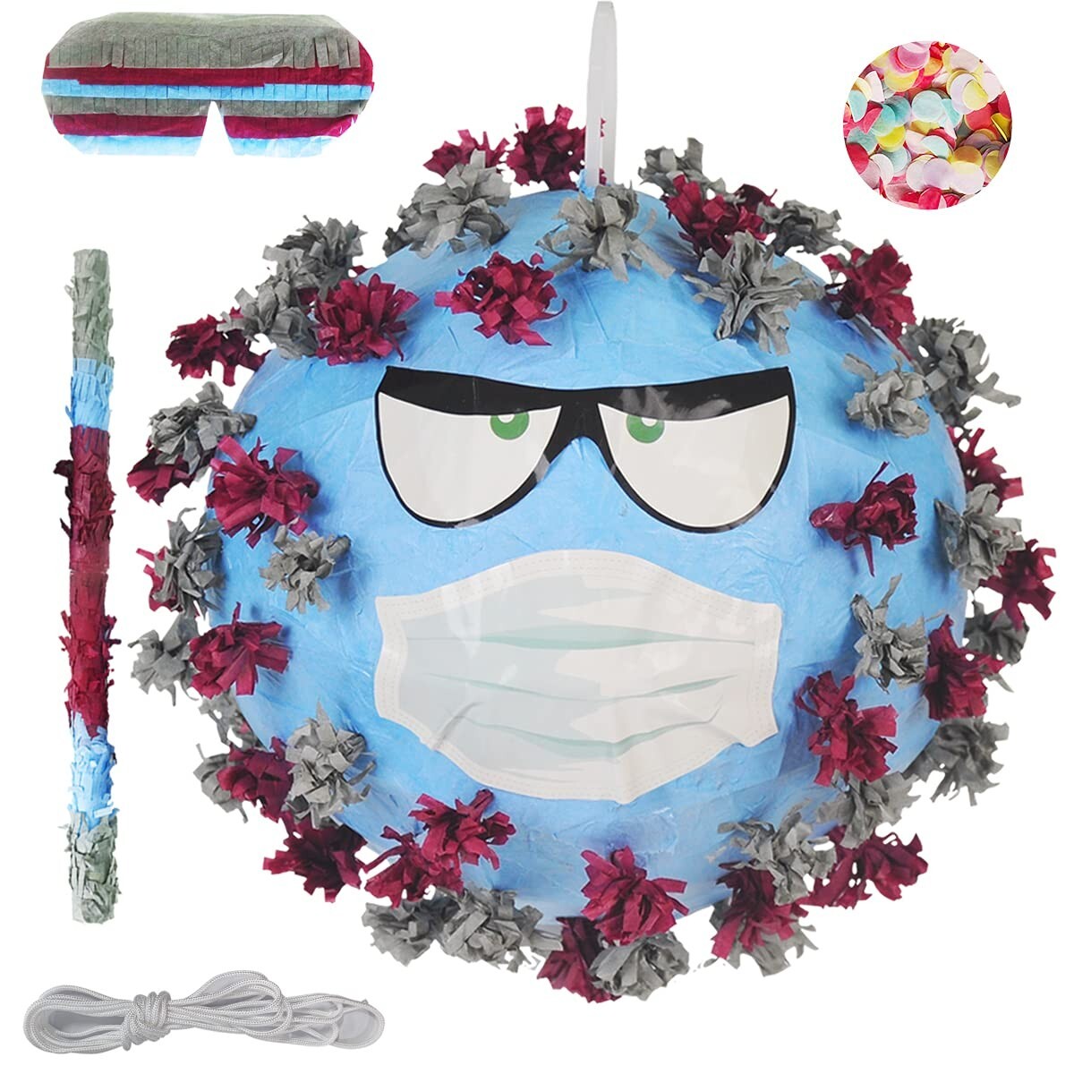 Round Variants Vi_rus Pinatas Bundle with a Blindfold, Bat, Piñata for ...