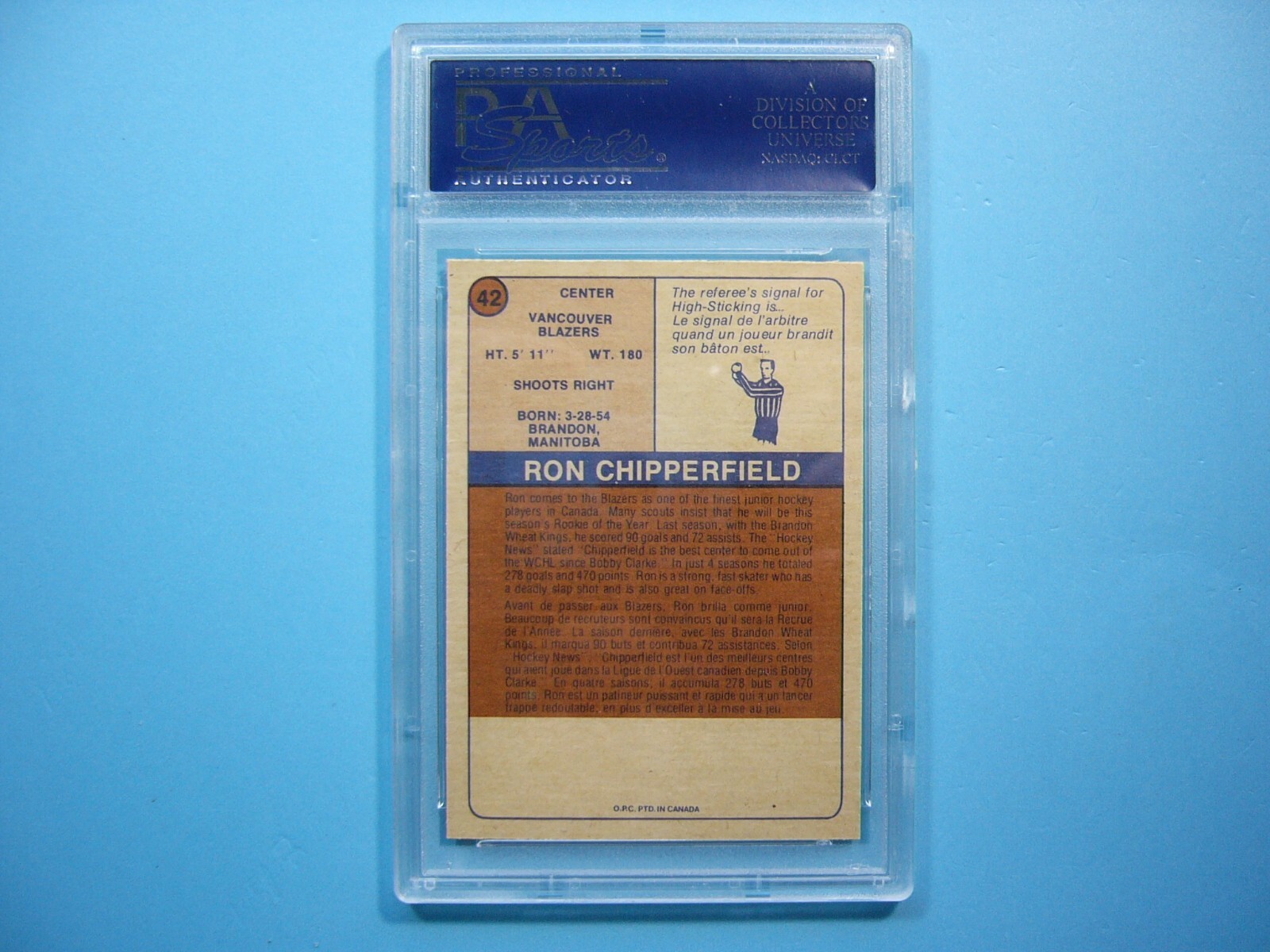 1974/75 O-PEE-CHEE WHA HOCKEY CARD #42 RON CHIPPERFIELD ROOKIE PSA 8 ...