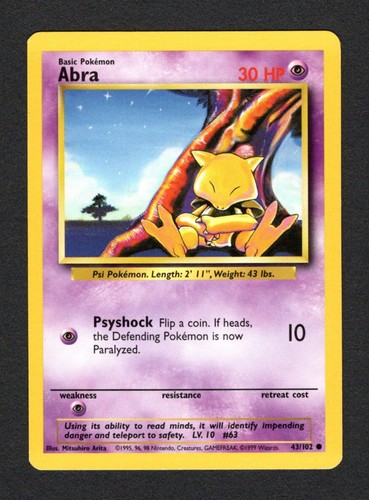 1999 Pokémon Unlimited Base Set Abra 43/102 and Kadabra 32/102 Unplayed ...