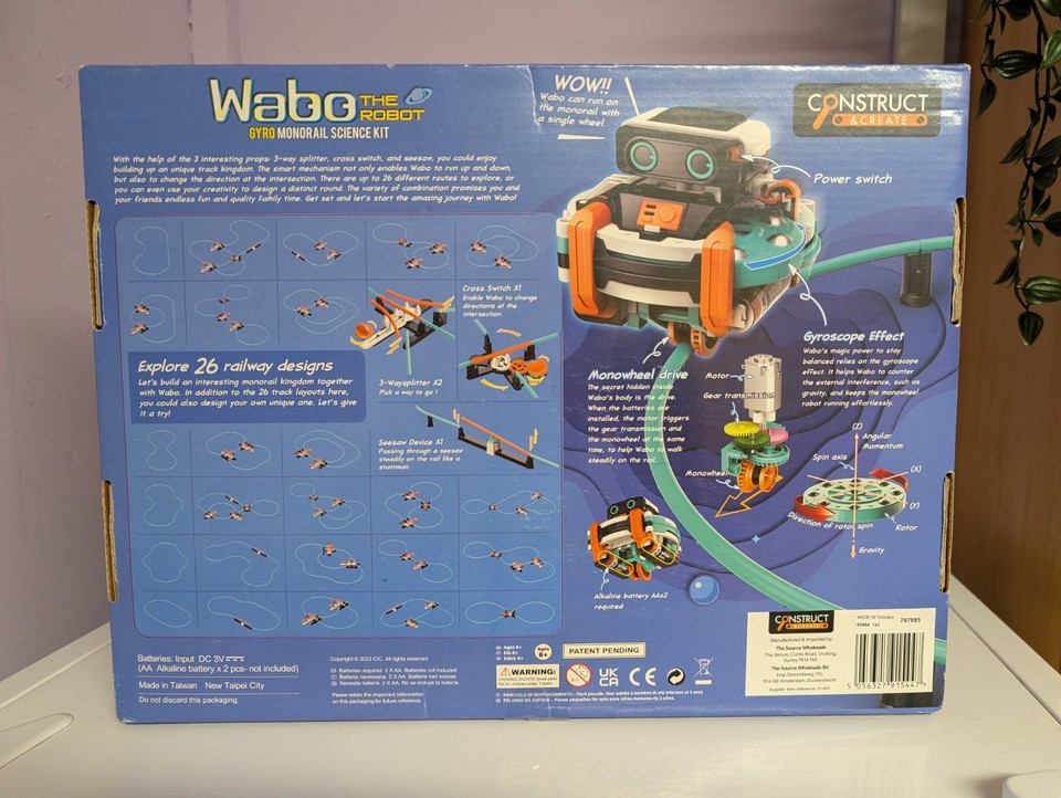 Wabo The Robot Gyro Monorail Science Kit - Battery Powered DIY STEM Toy ...