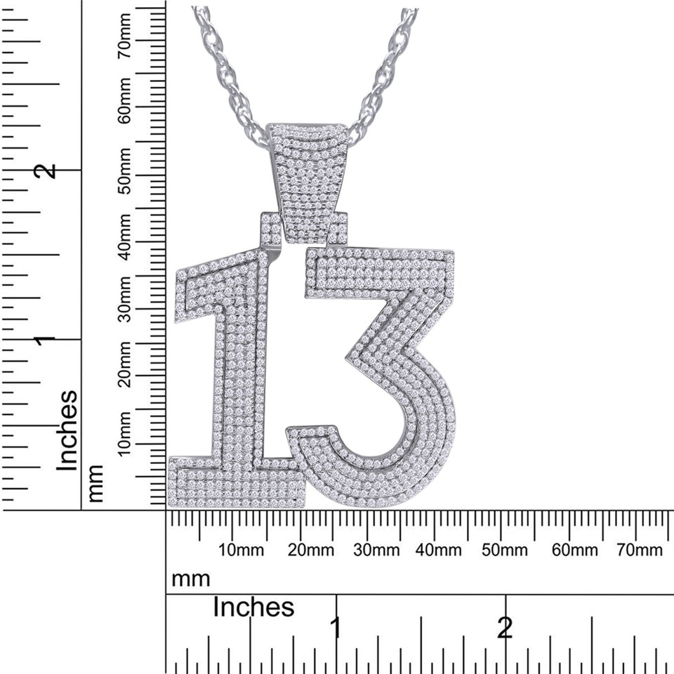 3.5ct Number 13 Pendant 18" Necklace Lab Created Moissanite 925 ...
