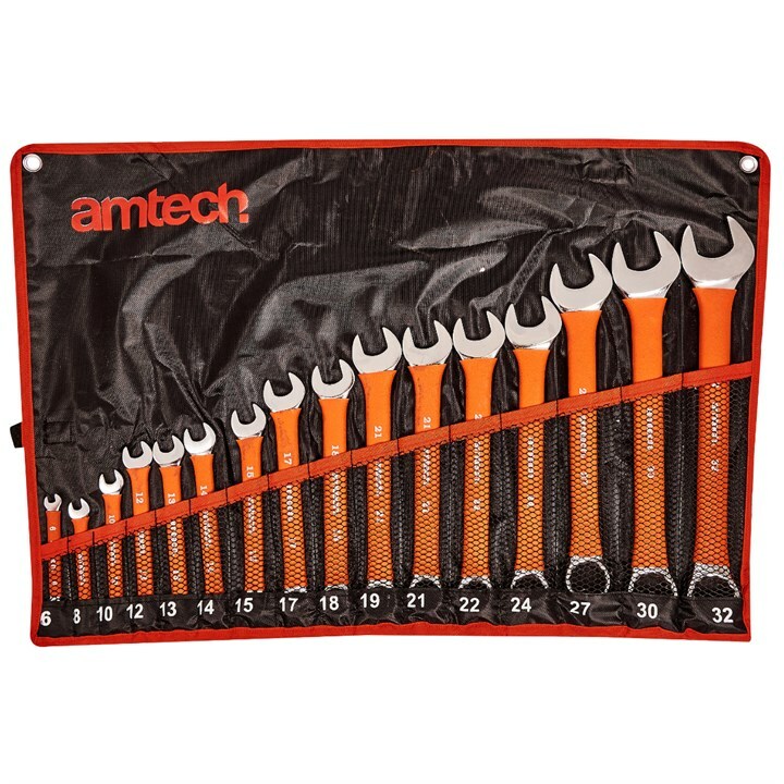 16 PIECE SOFT GRIP COMBINATION SPANNER SET IN CASE METRIC DROP FORGED 6 ...