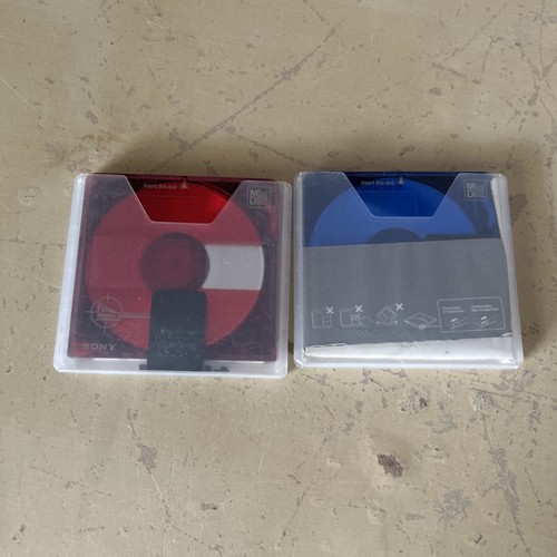 2 Sony Color Collection Blue Red MiniDisc. 80 Miniute disc with Slip ...
