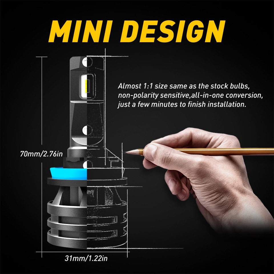 LED Headlight Bulb High/Low Beam/Foglight H11 9012 9006 9005 H8 HIR2 ...