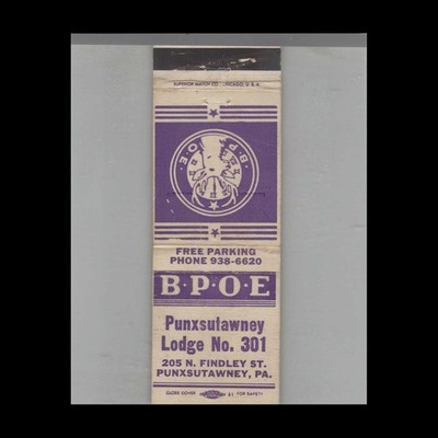 Matchbook Cover BPOE Elks Club No. 301 Punxsutawney, PA | eBay