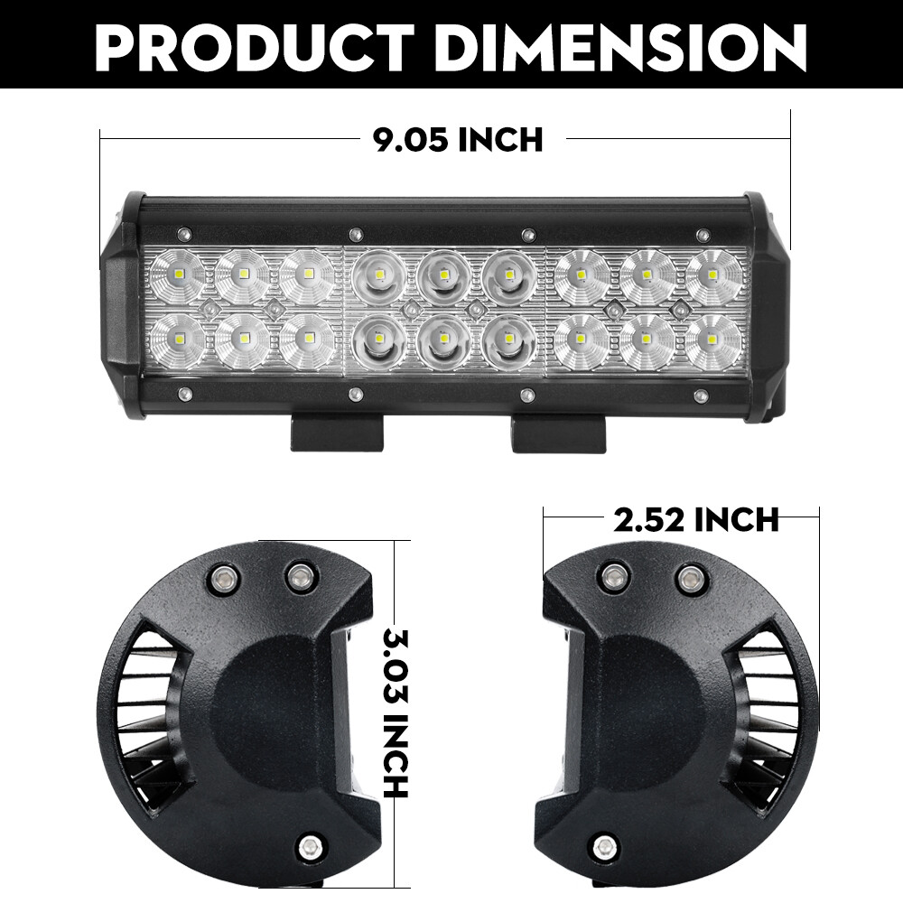 9'' inch LED Light Bar Spot Flood Combo Work OffRoad Driving Lamp vs 8 ...