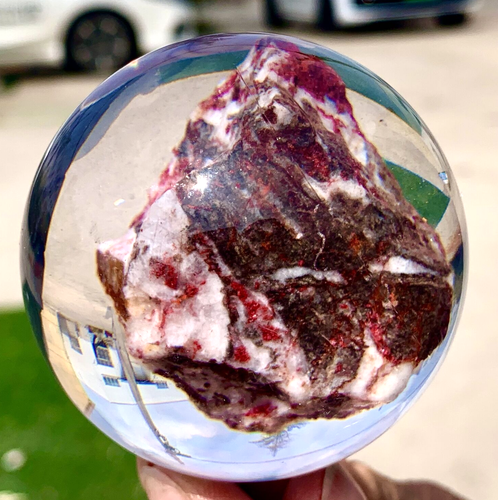 152G Rare beautiful acrylic wrapped cinnabar sphere quartz crystal ...