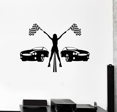 Vinyl Wall Decal Racing Girl Cars Races Garage Art Decor Stickers Mural ...