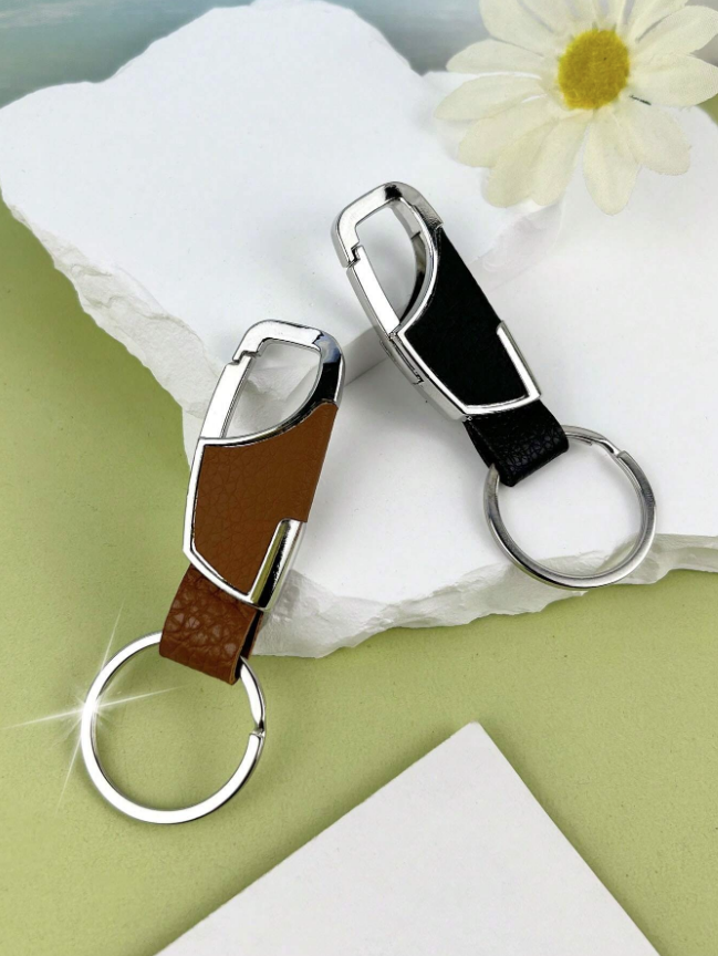 Men's Metal & Leather Keychain, Creative Gift For Men Metallic Key Ring ...