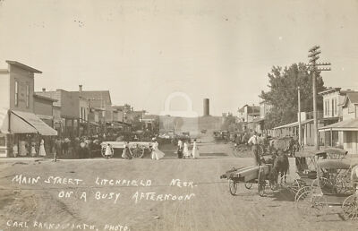 Main Street , Litchfield, NE on a busy afternoon 1911 RPPC Photo ...