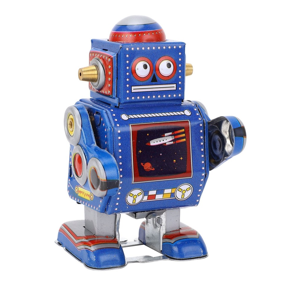 (Blue)Wind Up Robot Toy Hand Made Decorative Vintage Clockwork Robot ...