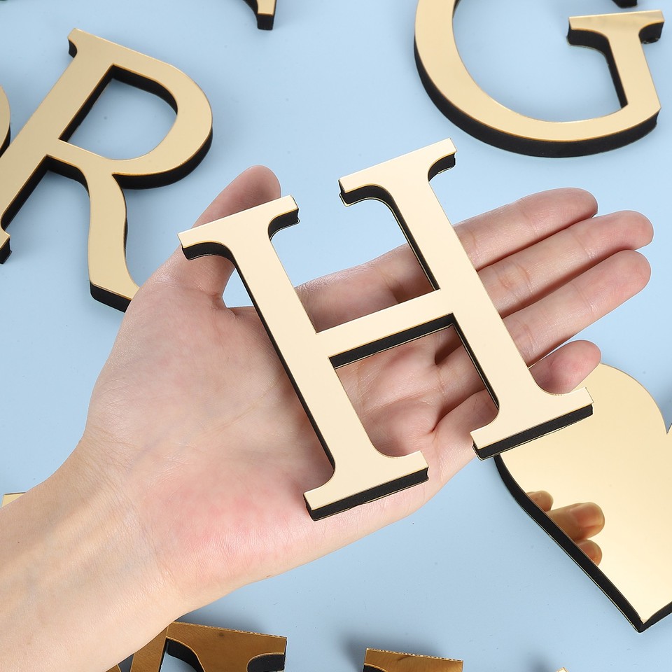 3D Acrylic Alphabet Mirror Wall Stickers Letter H Self-Adhesive Light ...