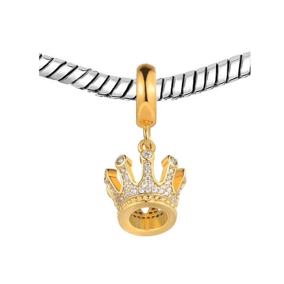 Gold Sparkling Princess Queen Crown Dangle Birthday Charms Compatible ...