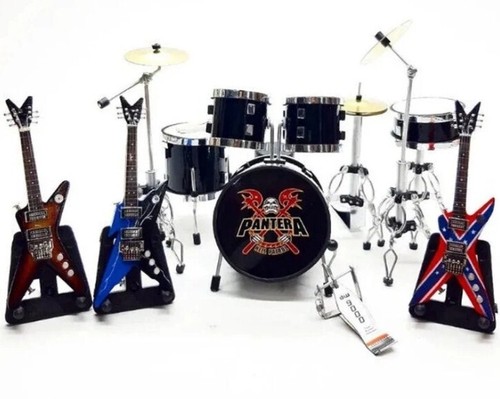 Miniature Drum Set Mini Black + 3 Guitars Musical Instruments Display 1 ...