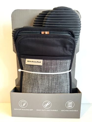 KitchenAid Chambray 4-piece Oven Mitt and Potholder Set Grey/Black | eBay