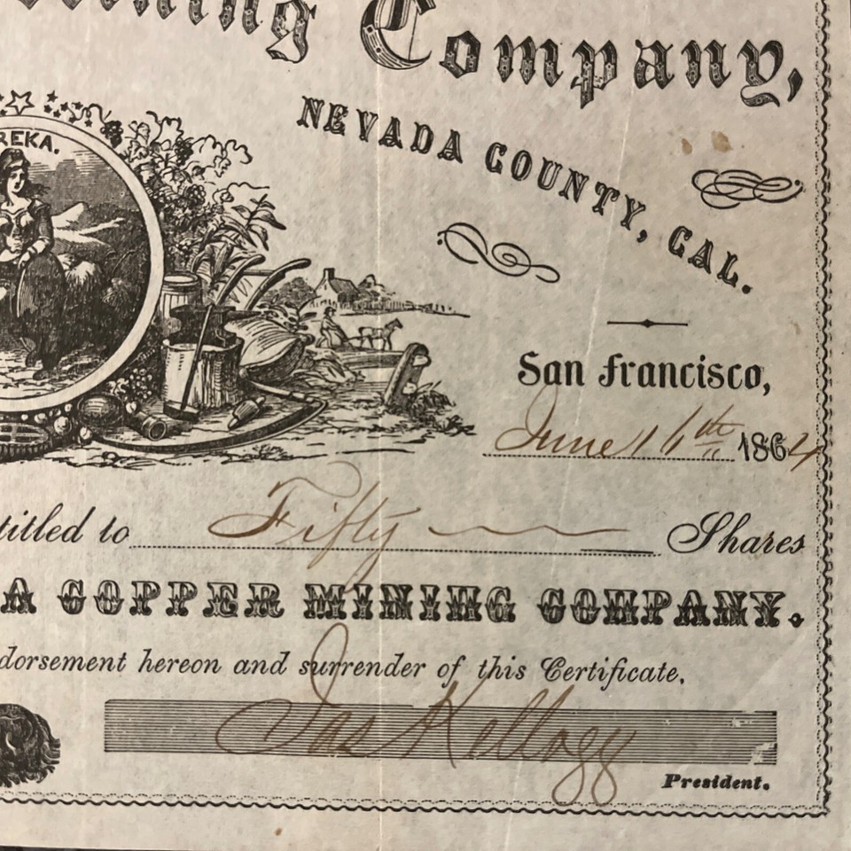Nevada Copper Mining Company Stock, Grass Valley, Nevada County, Nevada ...