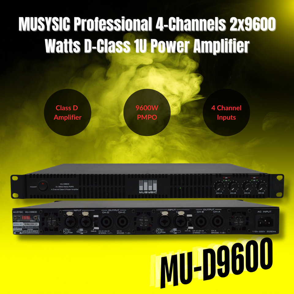 MUSYSIC MU-D9600 4CH Power Amplifier XLR Speakon 9600W Peak Restored ...