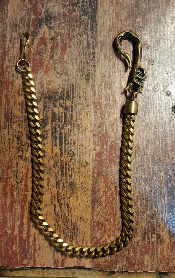Handmade Bronze Brass Wallet Chain With Skull Hook Snake Chain Solid ...