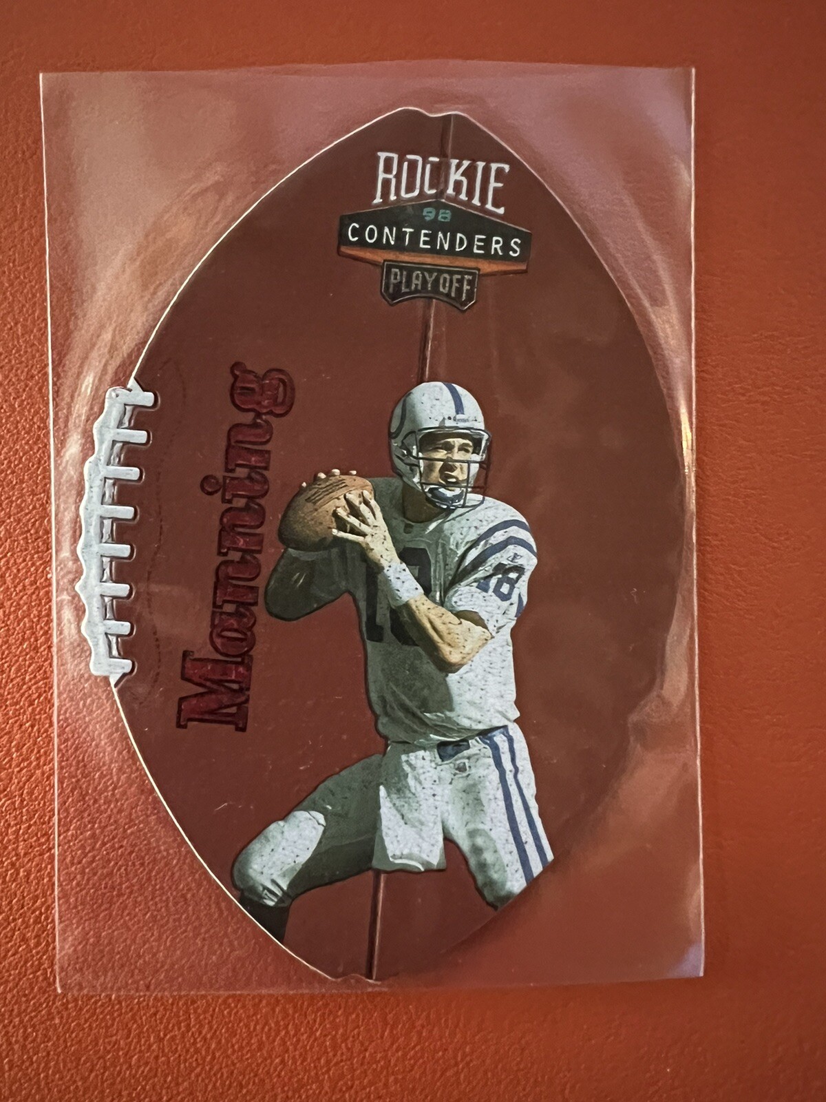 1998 Playoff Contenders - Leather Footballs Red #37 Peyton Manning (RC ...