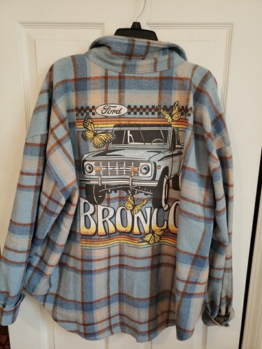 Ford Bronco Women's Graphic Flannel Shirt Shacket Plus Size 2X Plaid ...