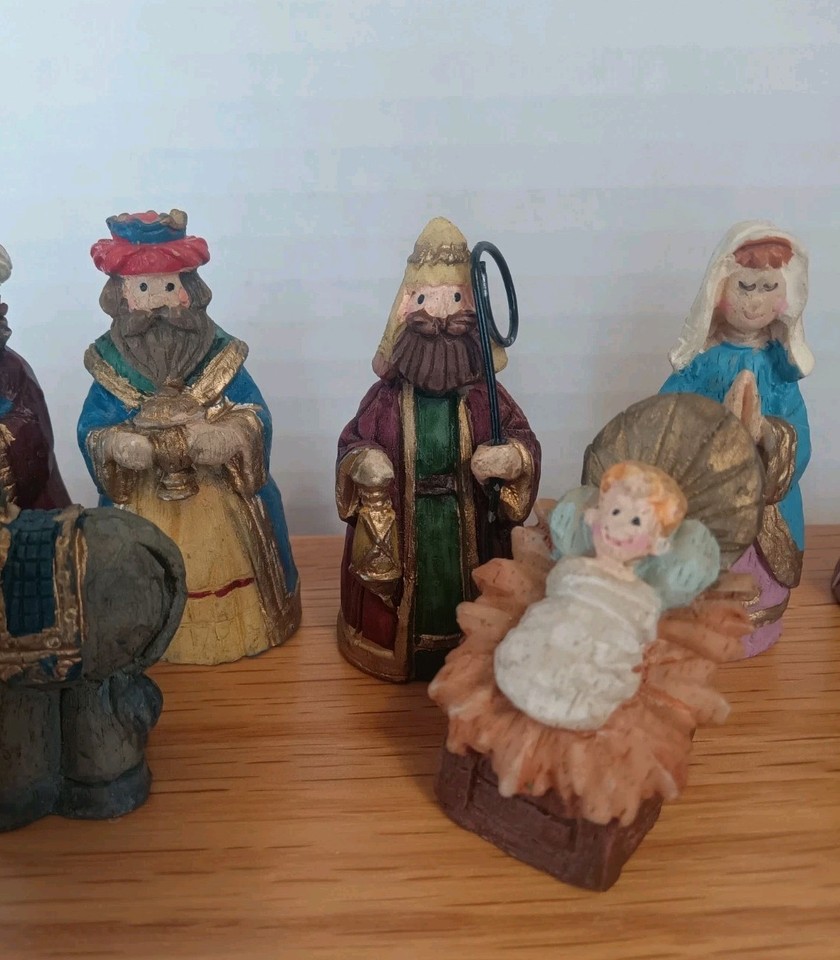 Mini Nativity Set 10 pc Resin Giftco Polystone Children Christmas VTG ...