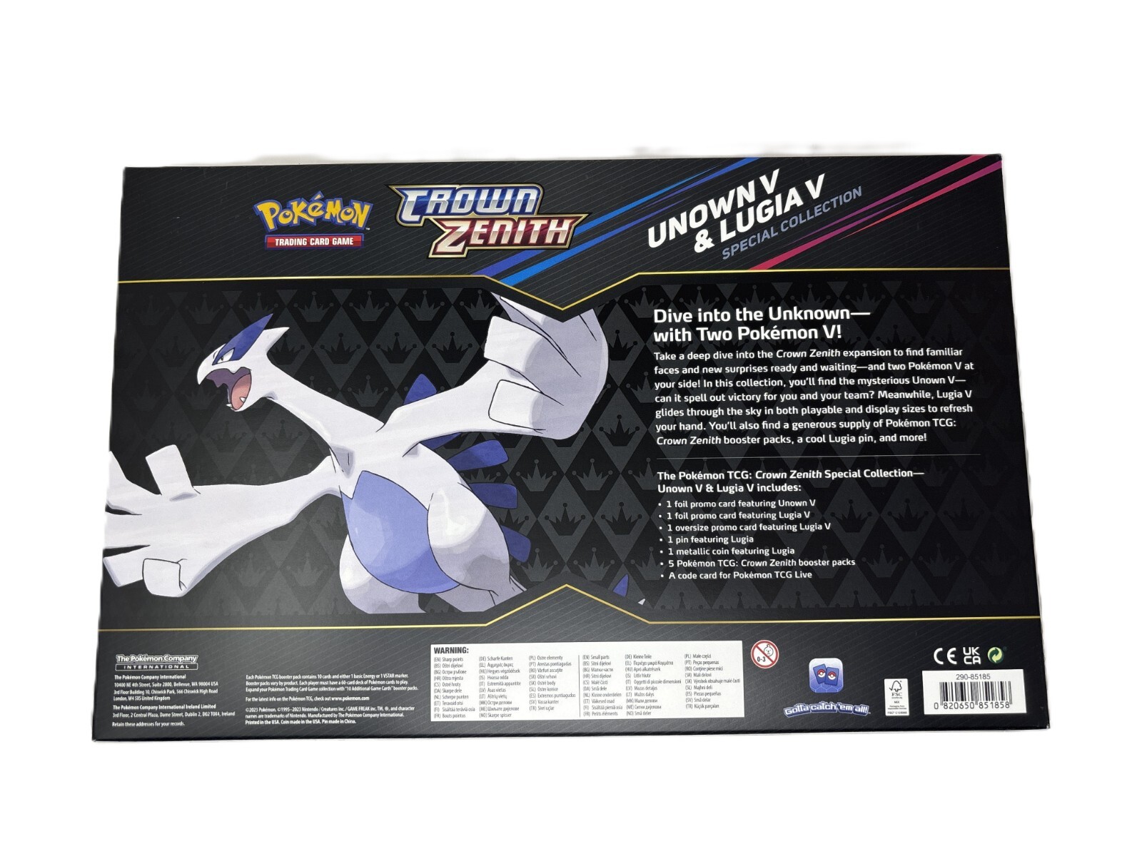 Pokemon Trading Card Game TCG Unown V & Lugia V Crown Zenith Box Set ...