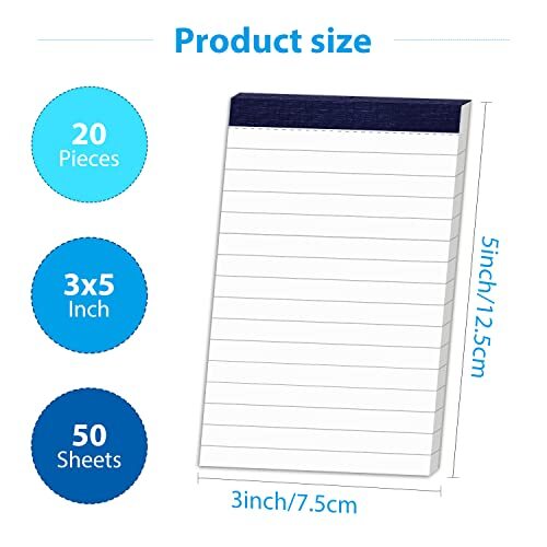 50 Sheets Perforated Note Pads for 3x5 Inch (50 Sheets) Ruled - 20 Pack ...