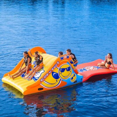 GIANT HUGE INFLATABLE WOW FLOATING ISLAND SLIDE WATER WALKWAY LAKE ...