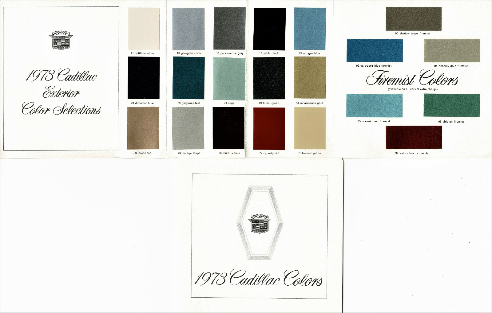 1973 Cadillac Full Line Factory GM Colors (NOS) Sales Brochure w/Paint ...