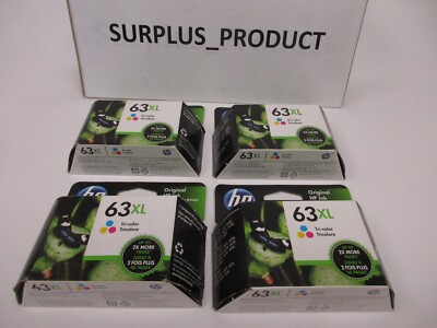 *LOT OF 4* - NEW! SEALED! GENUINE! HP 63XL TRI COLOR INKS (F6U63AN) EXP ...