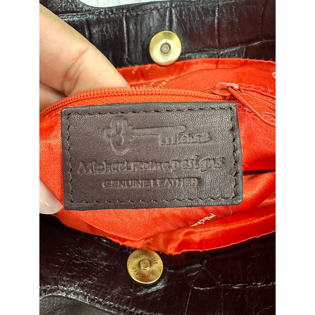 Michael Rome Designs Womens Shoulder Hand Bag Brown Leather Croc Print ...