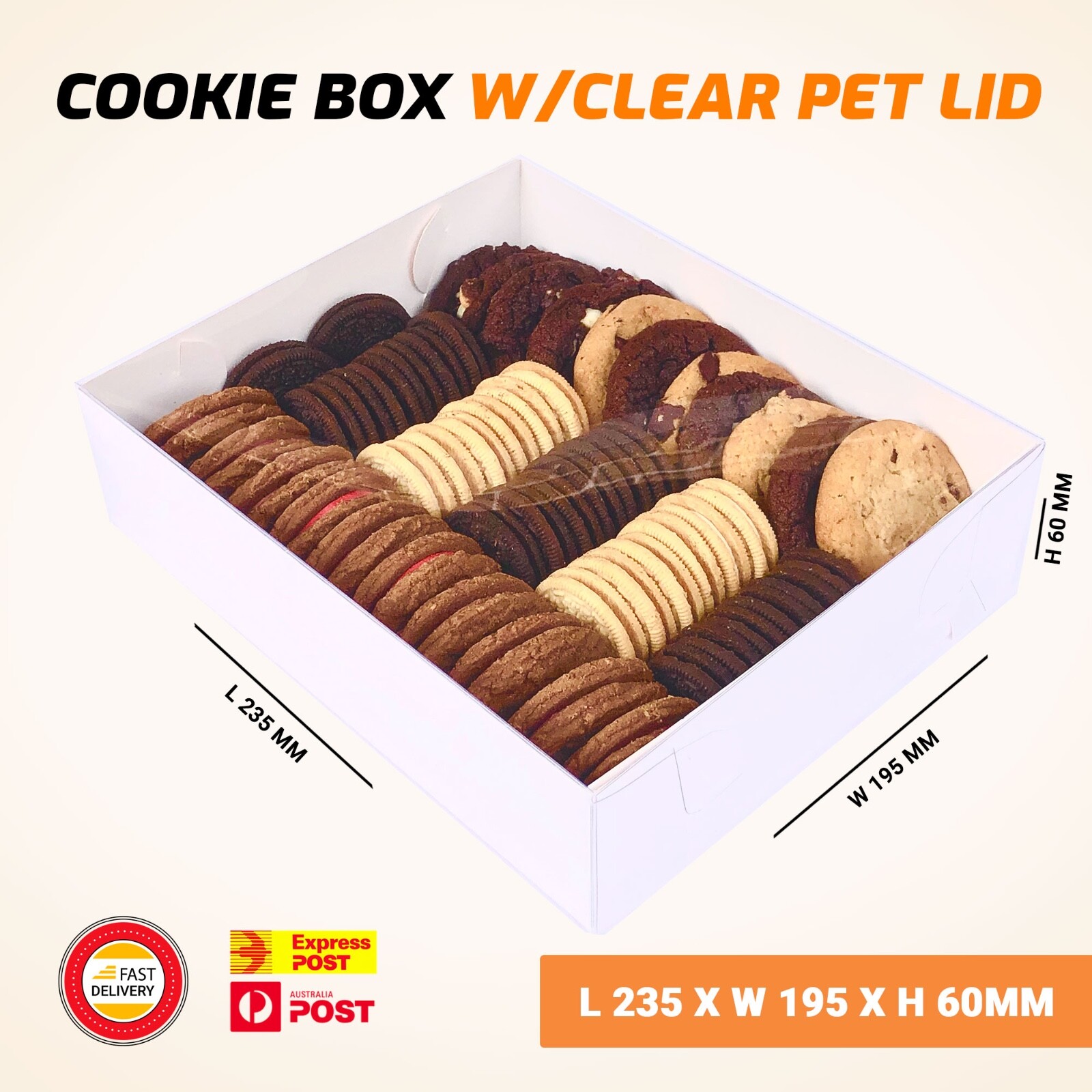 Clear PET Lid Rectangle Cookie Box 235mm x 195mm x 60mm - 50 Pieces | eBay