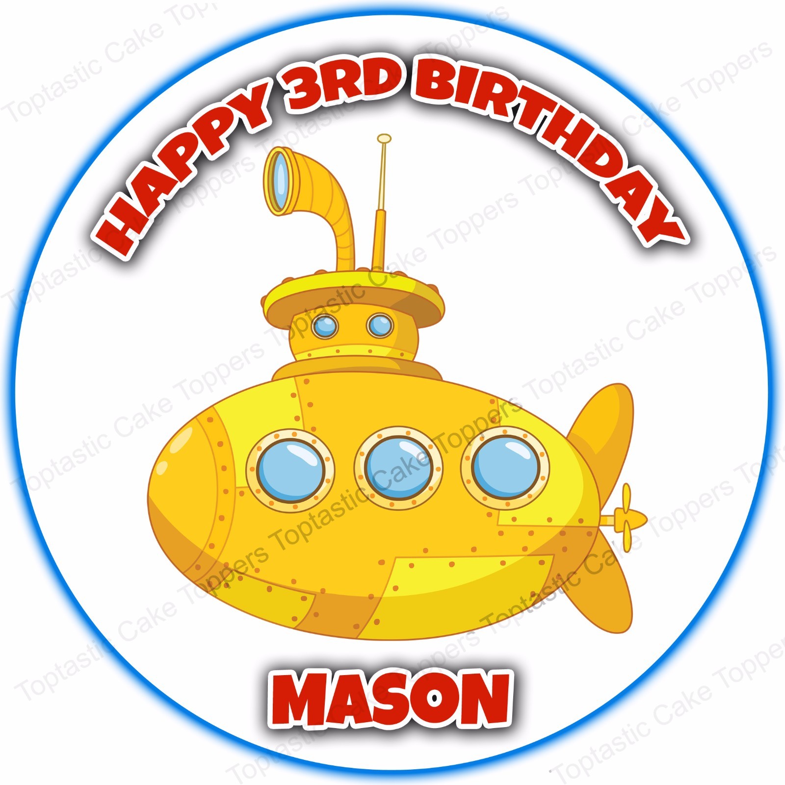 Personalised Submarine Yellow Boat Edible Icing Birthday Party Cake ...