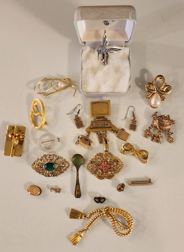Vintage Estate Jewelry Brooch Pin Lot & Some Gold, signed LBG Roman ...