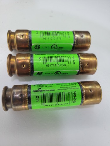 (3) Bussmann Fusetron Dual Element Time Delay Fuse - 250V 35A - FRN-R ...