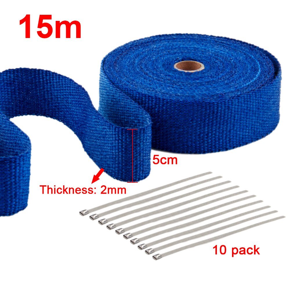 2" x 50FT Roll Blue Fiberglass Exhaust Header Pipe Heat Wrap Tape w ...
