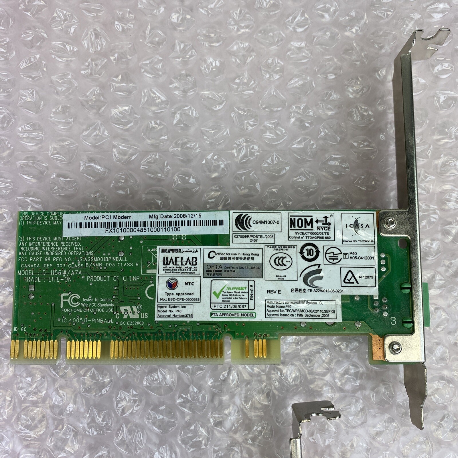 Lot of 3 various PCI card 56k fax modems Conexant KB5815G Agere 90109-2 ...