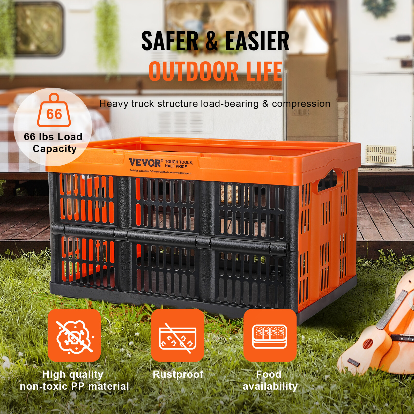 VEVOR Collapsible Storage Baskets Folding Plastic Stackable Container ...